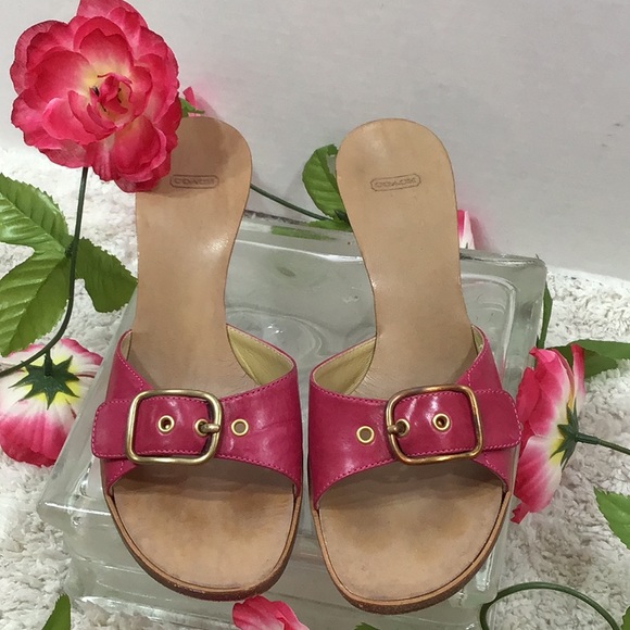 Coach | Shoes | Coach Pink Leather Wedge Sandals | Poshmark